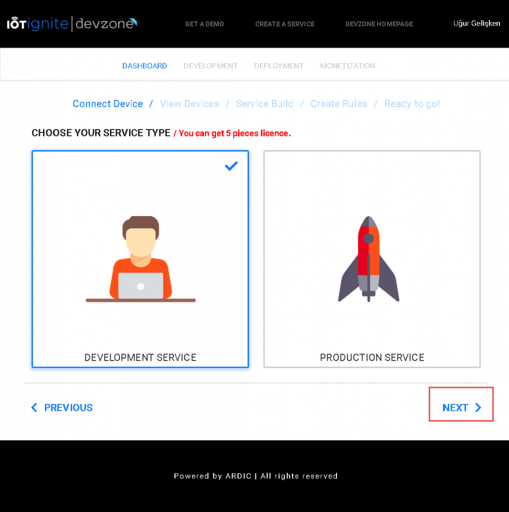 choose-service-type - IoT-Ignite Devzone