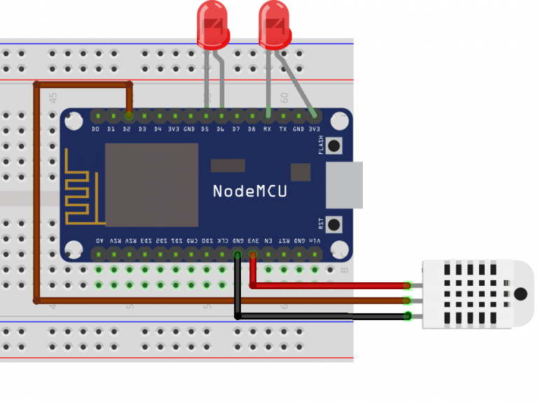 nodemcu-dht11-and-led-circuit - IoT-Ignite Devzone