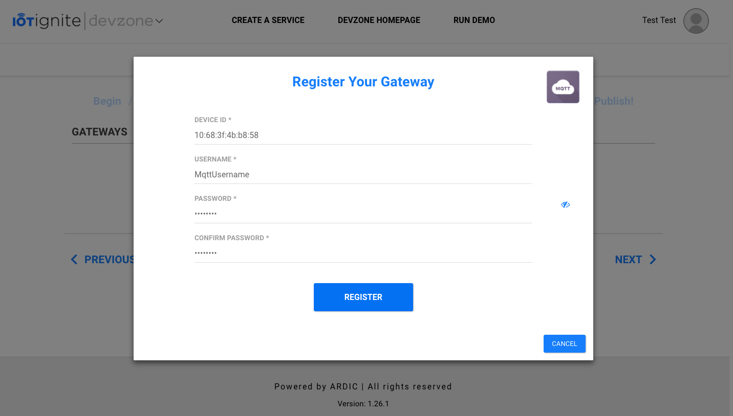 Step4 Register Gateway3 Iot Ignite Devzone
